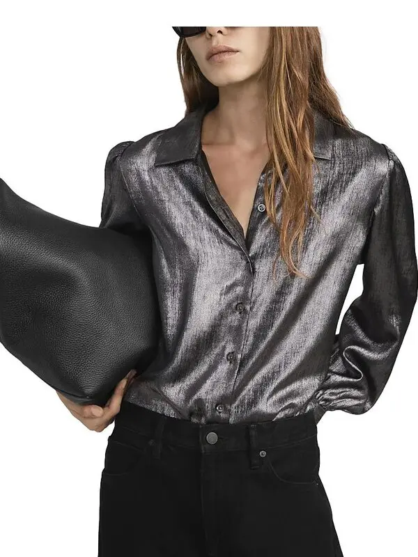 FRAME The Shiny Staple Blouse - Gunmetal