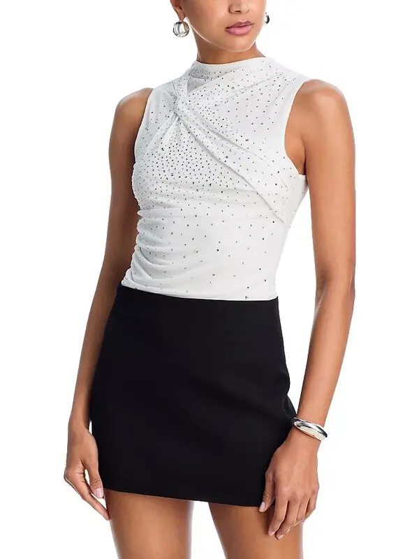 Aqua Sleeveless Crystal Jersey Top - White
