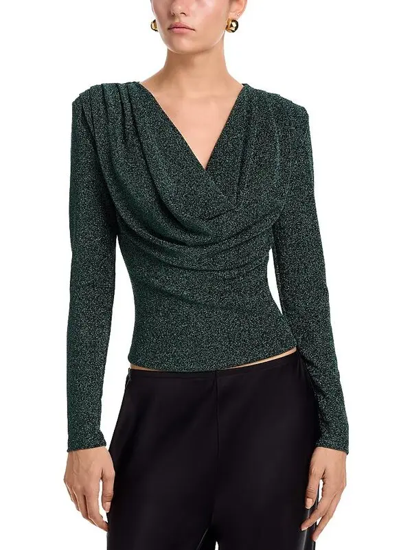 Aqua Shimmer Knit Cowl Neck Top Exclusive - Green