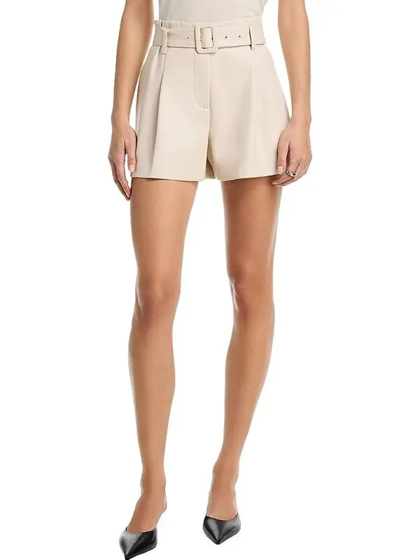 Aqua Faux Leather Belted Shorts - Ivory
