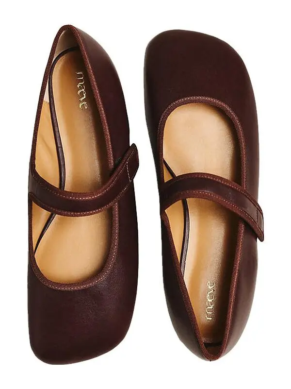 Maeve Square-toe Mary Jane Flats - Brown