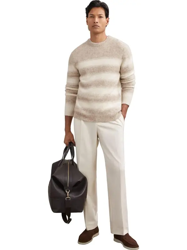 REISS Wool-alpaca Blend Striped Jumper - Oatmeal/white