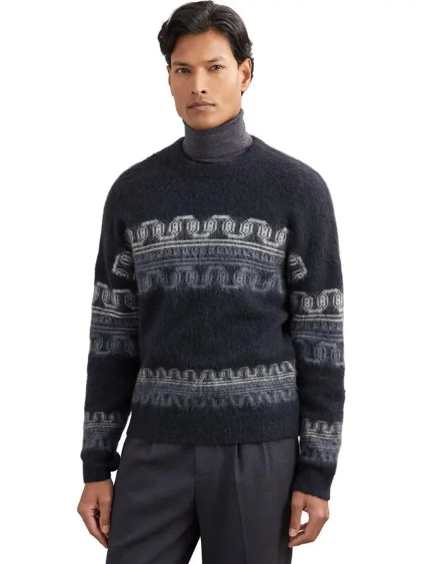 REISS Wool-alpaca Blend Fair Isle Jumper - Navy