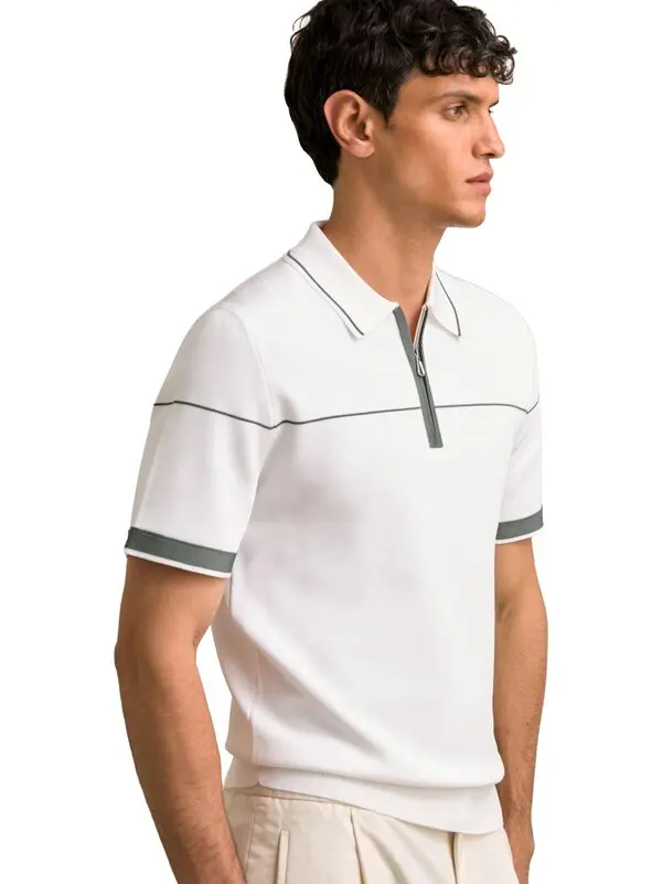 REISS Bradford Half-zip Tipped Polo Shirt - White/green