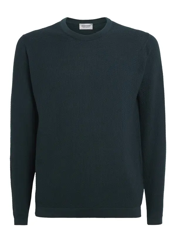 John Smedley Merino Wool Textured Crew Neck Sweater - Green