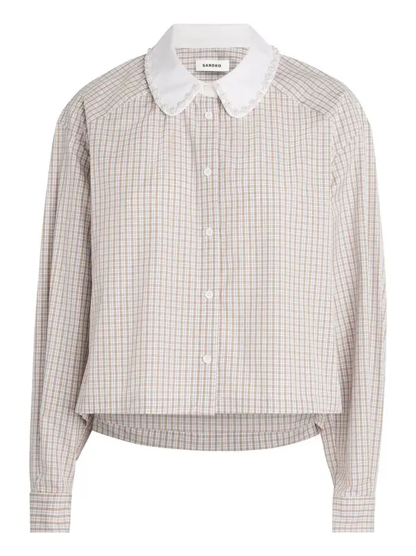 Sandro Cotton Check Embellished Shirt - Beige