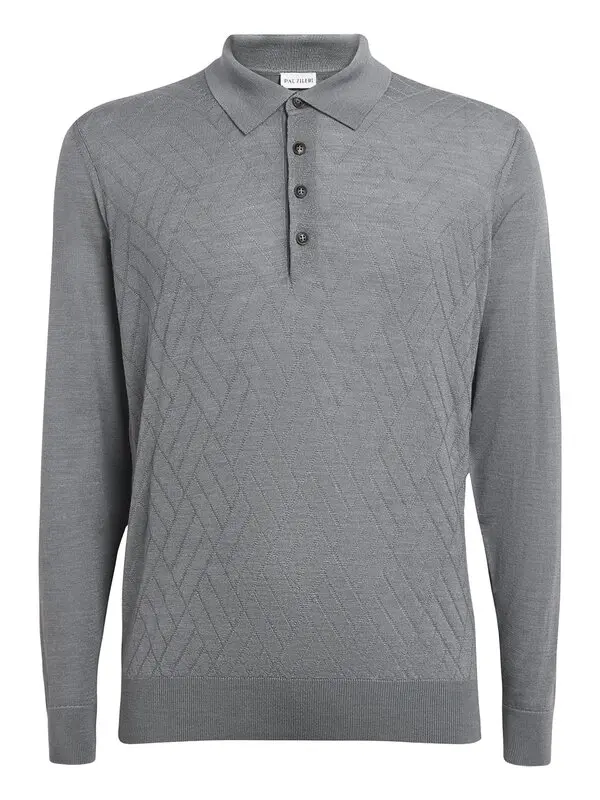 Pal Zileri Wool Long-sleeved Polo Shirt - Grey