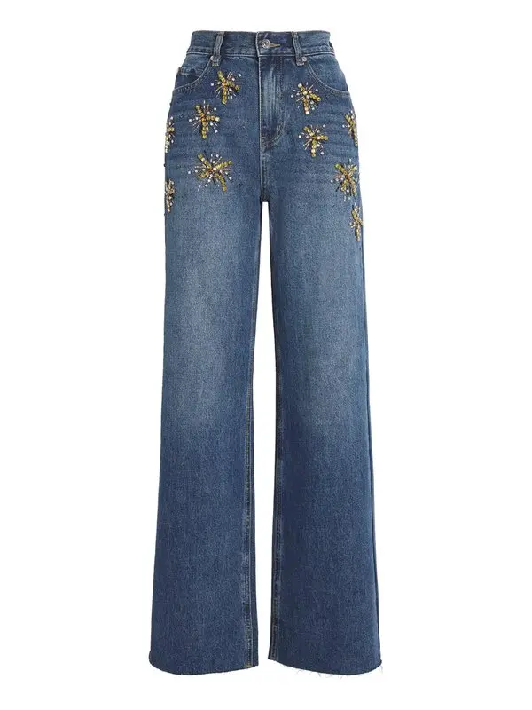 Sandro Embellished Straight Leg Jeans - Blue