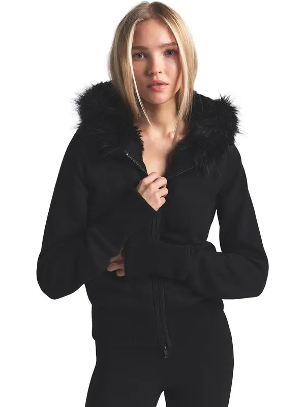 SKIMS Cotton Fleece Faux Fur Lined Zip-up Hoodie - Onyx