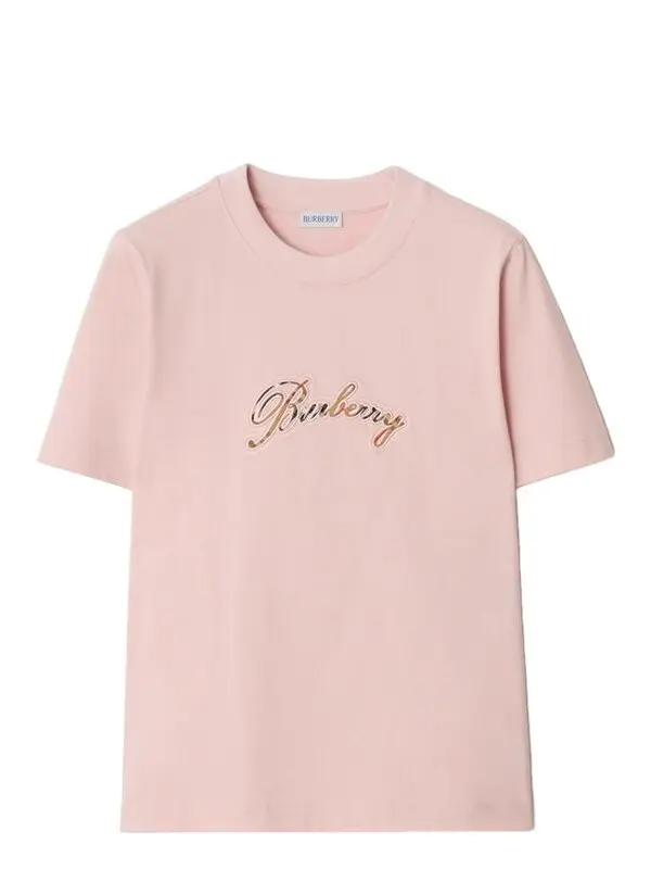 Burberry Check Cursive Logo Cotton T-shirt - Bouquet Pink
