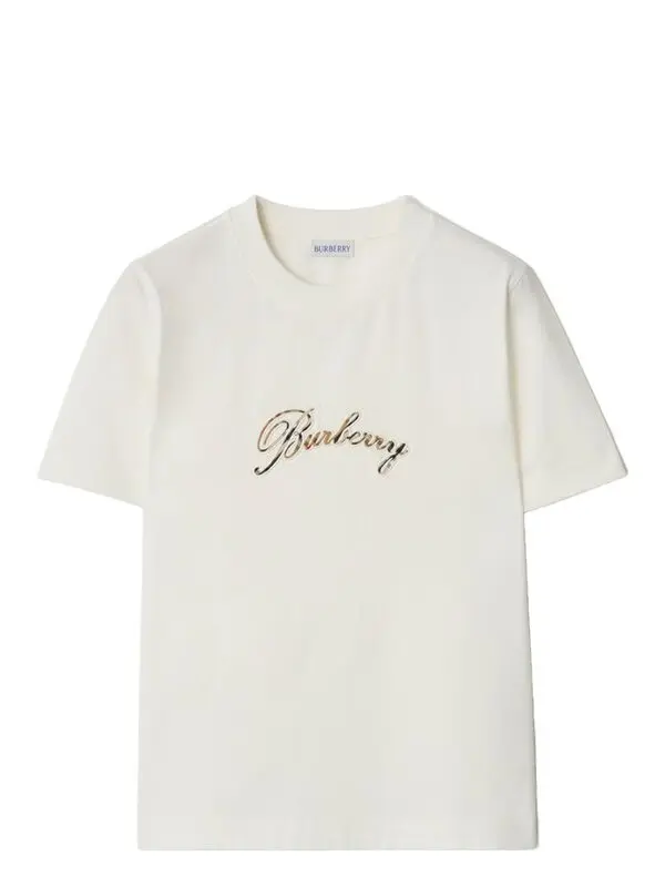 Burberry Check Cursive Logo Cotton T-shirt - Chalk White