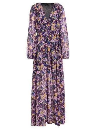 LIU •JO Floral-print Metallic Crepe Maxi Dress - Purple