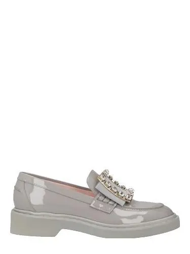ROGER VIVIER Light Leather Loafers With Crystal Appliqués - Grey