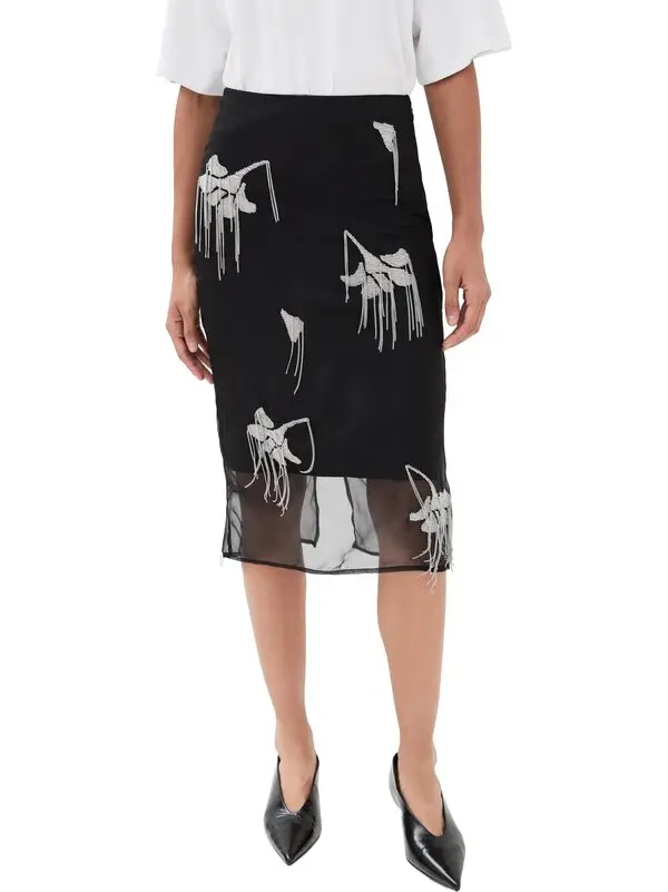 RÓHE Embellished Tulip Silk Skirt - Black