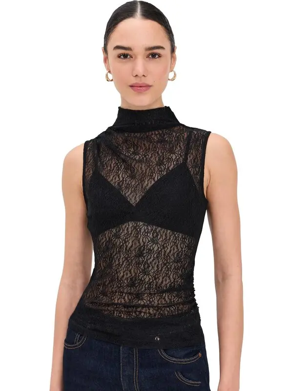 Veronica Beard Mylie Lace Sleeveless Top - Black
