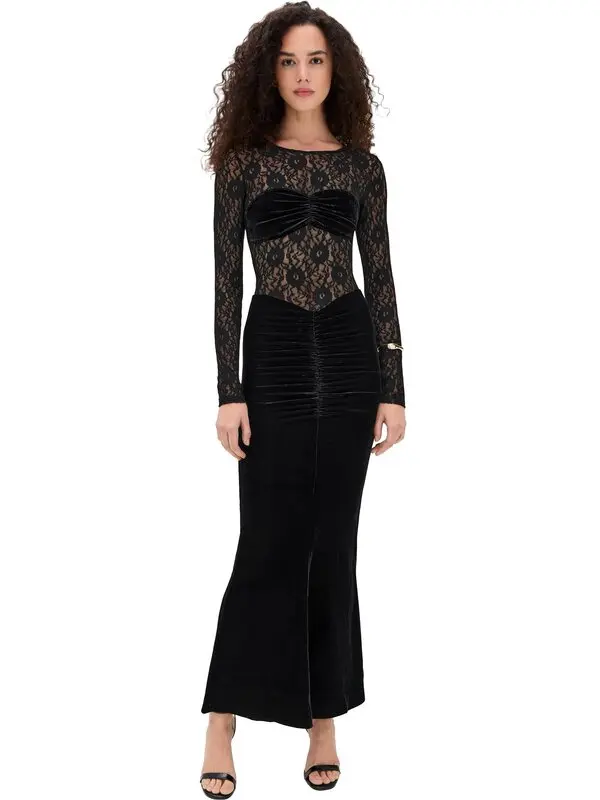 Bardot Velour Lace Maxi Dress - Black