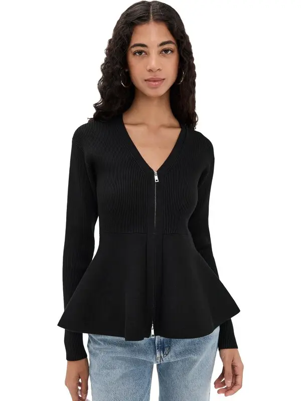 ALIGNE Faye Zip-up Peplum Cardigan - Black
