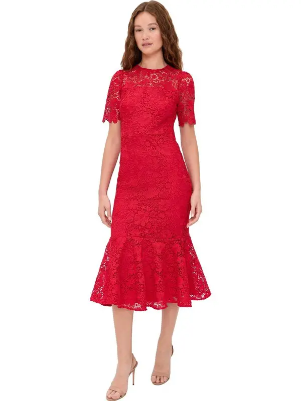 Shoshanna Darcy Crochet Lace Midi Dress - Cherry