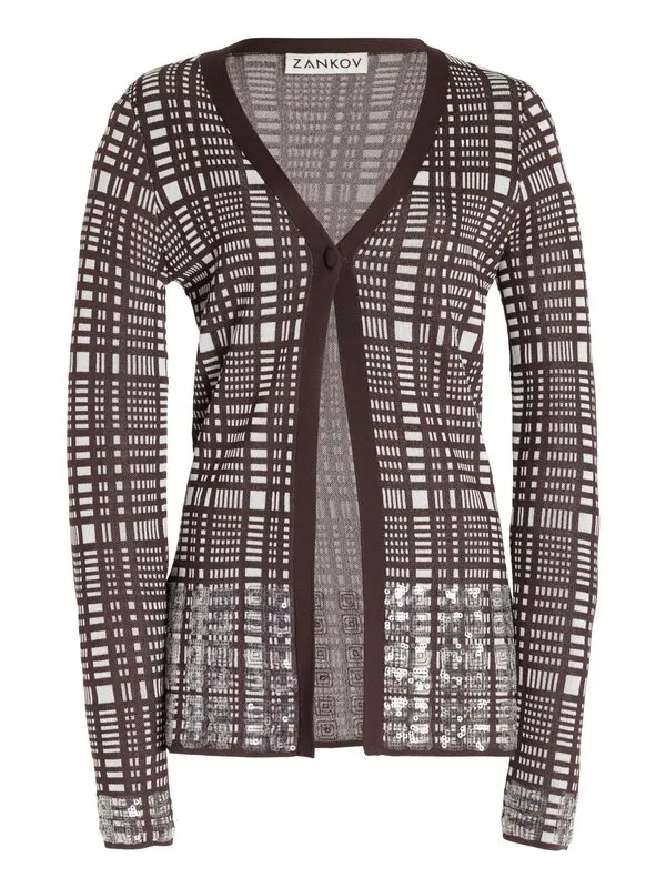 ZANKOV Elise Sequined Windowpane Jacquard Cardigan - Multi