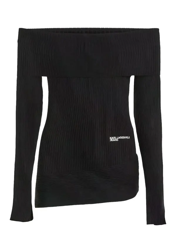 Karl Lagerfeld Off-shoulder Ribbed Knit Sweater - Black