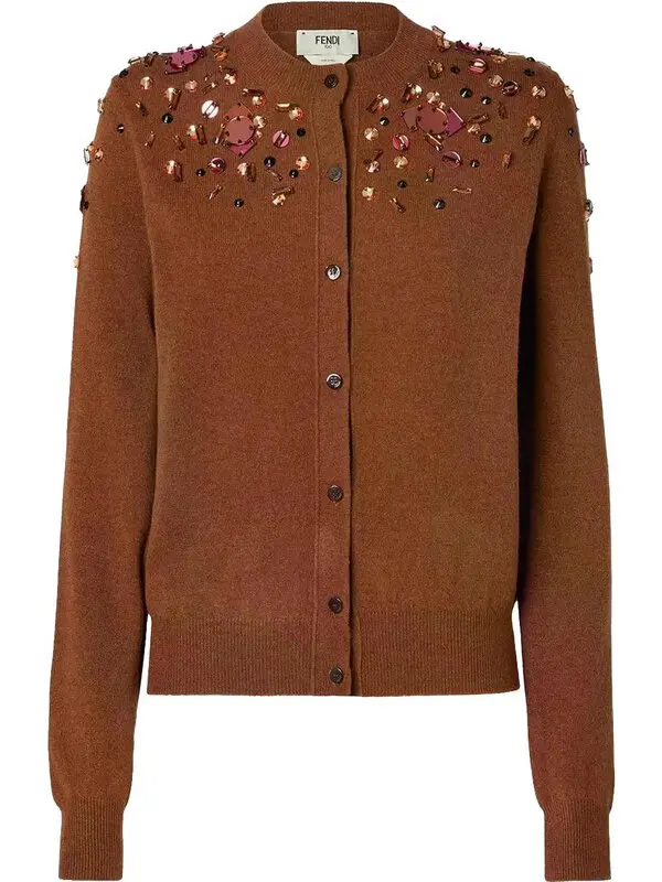 Fendi Embellished Cardigan - Brown