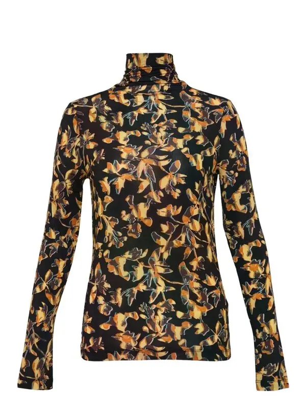 Ulla Johnson Aurelia Floral Turtleneck Top - Black
