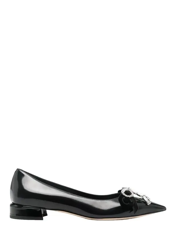 JIMMY CHOO Auria Crystal Bow Flat Shoes - Black