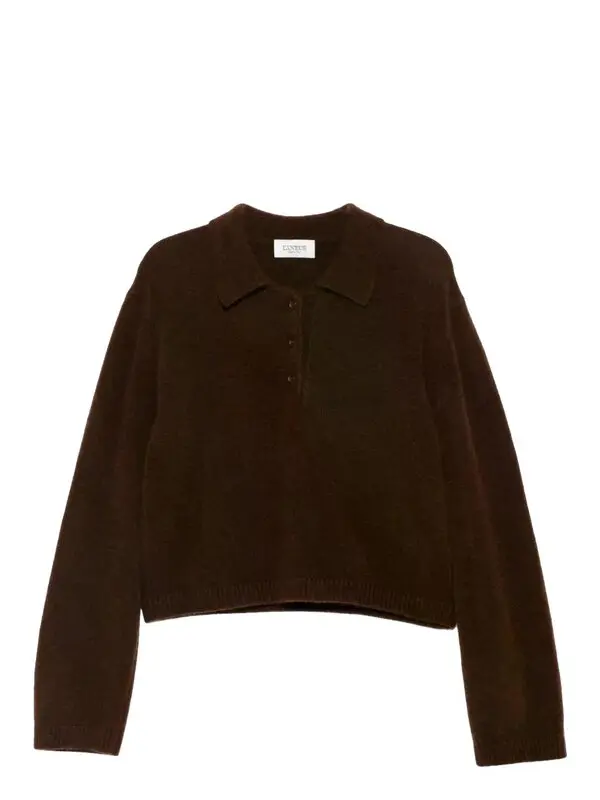 LANEUS Buttoned Polo Top - Brown