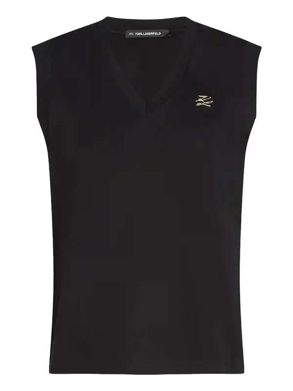 Karl Lagerfeld V-neck Logo Tank Top - Black