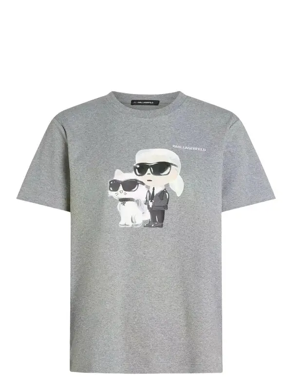 Karl Lagerfeld Ikon Karl & Choupette Aquarelle Graphic T-shirt - Grey