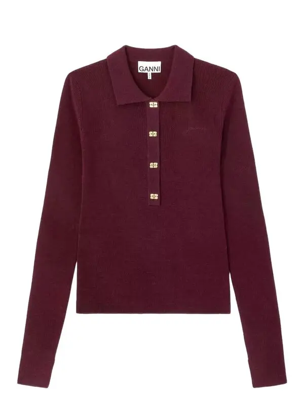 GANNI Buttoned Collar Knitwear - Red