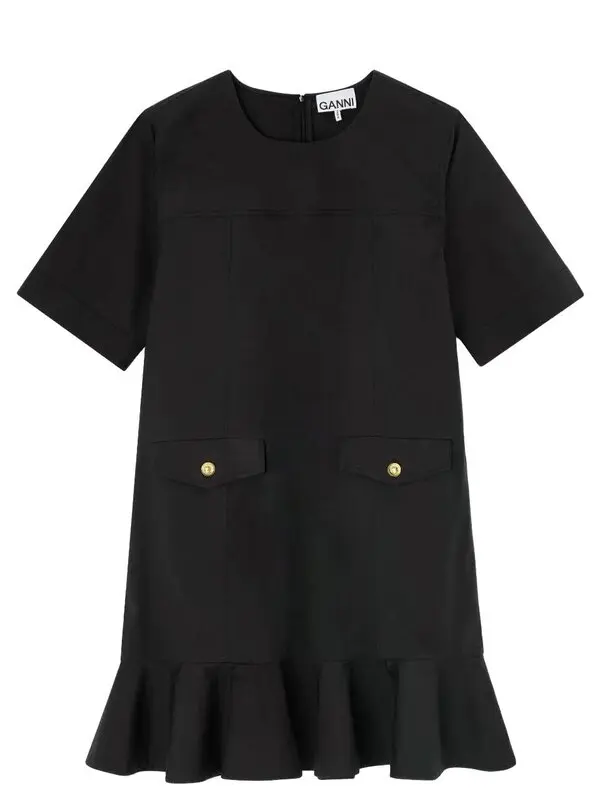GANNI Ruffled Pocket Dress - Black