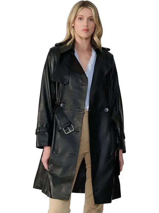 FURNIQ UK Leather Trench Coat - Black