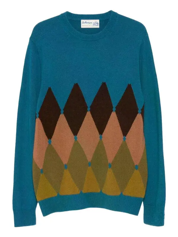 BALLANTYNE Argyle-knit Crew-neck Sweater - Blue