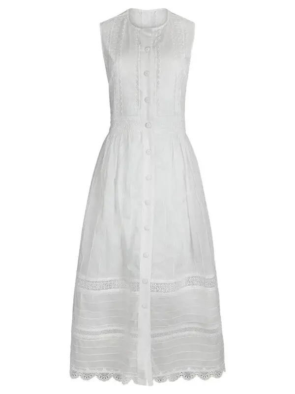 Waimari Solaire Lace Button Dress - White