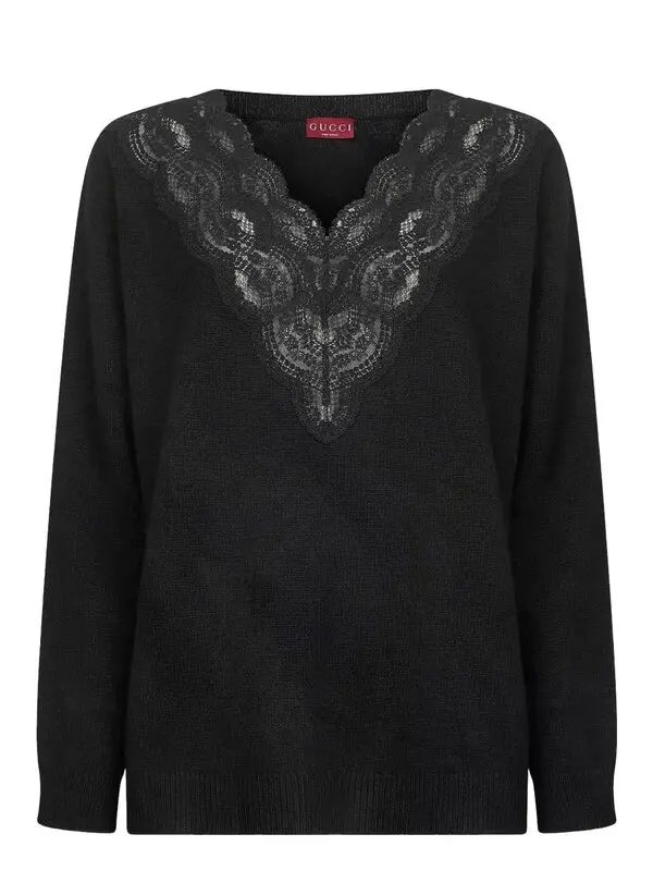 Gucci Floral Lace V-neck Sweater - Black