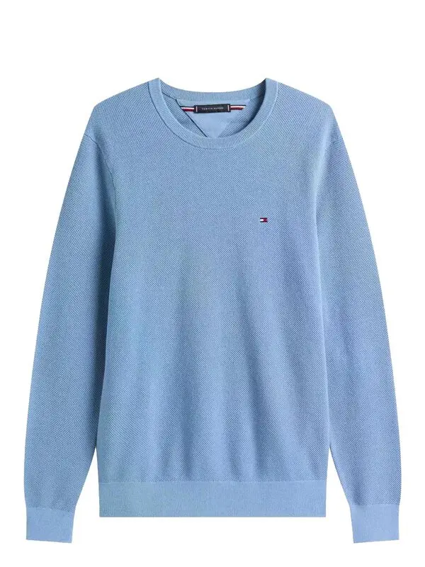 Tommy Hilfiger Flag Textured Logo Sweater - Blue