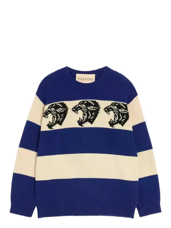 Valentino Garavani Panther-jacquard Striped Jumper - Blue