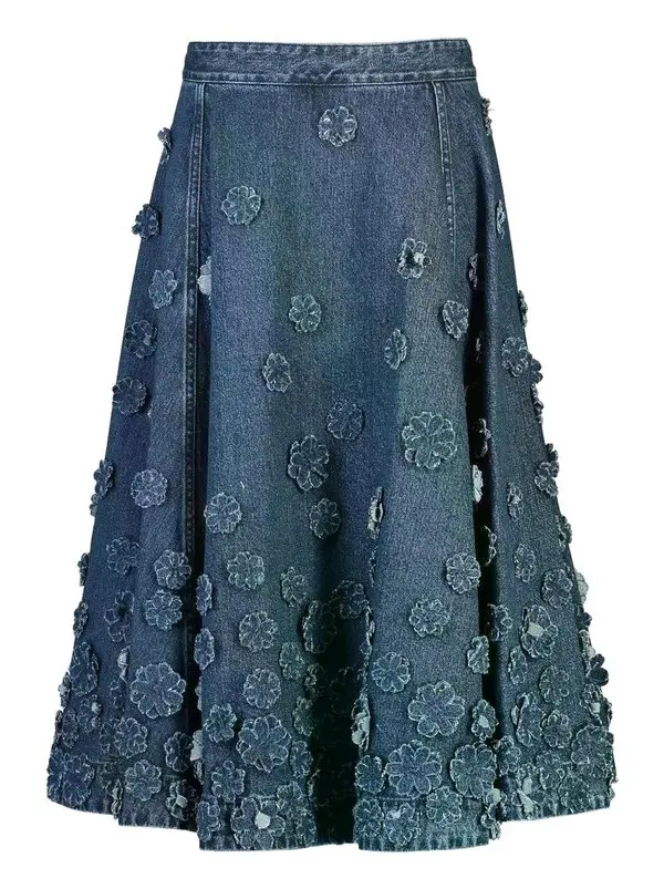 Michael Kors Floral Embellished Denim Midi Skirt - Blue