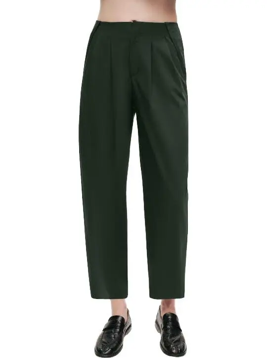 NOCTURNE Forest Cropped Cigarette Trousers - Dark Green