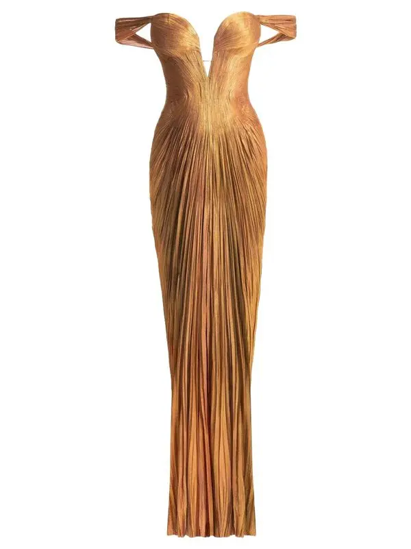 MARIA LUCIA HOHAN Martina Pleated Off-shoulder Gown - Yellow