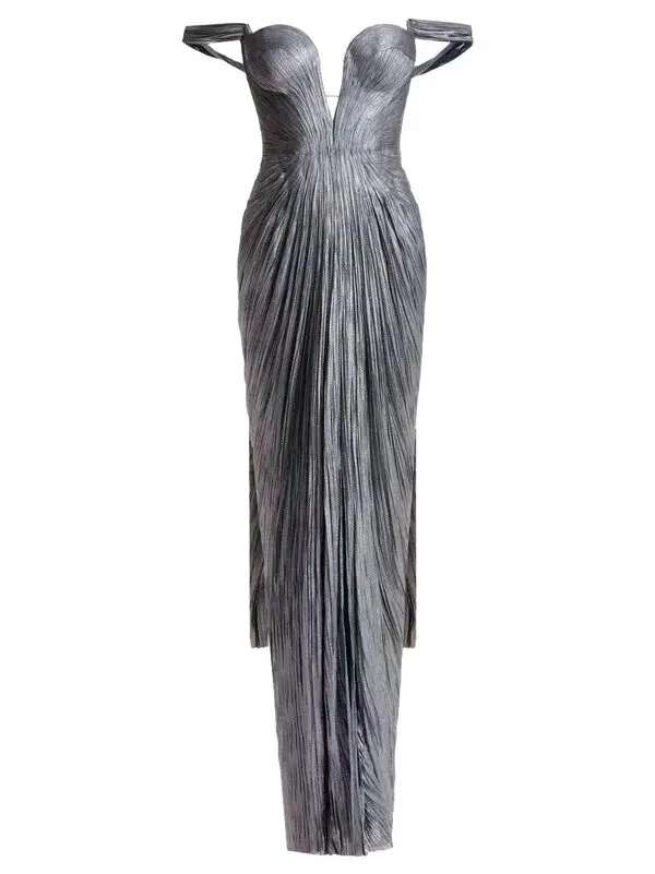 MARIA LUCIA HOHAN Pleated Off-shoulder Maxi Dress - Grey