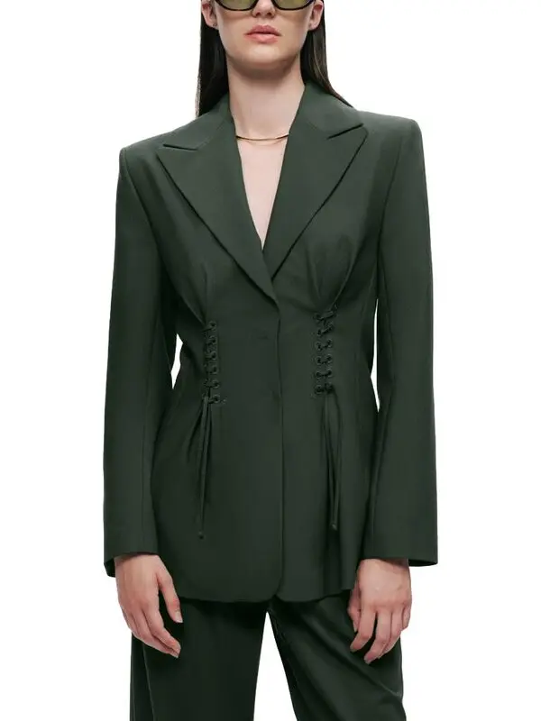 NOCTURNE Lace-up Waist Tailored Blazer - Dark Green