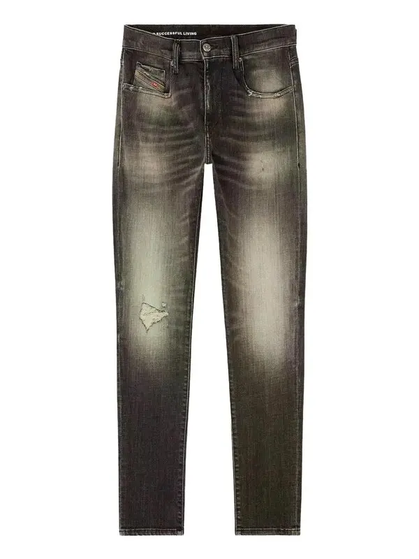 Diesel D-strukt 09j52 Slim Jeans With Ripped Detailing - Grey