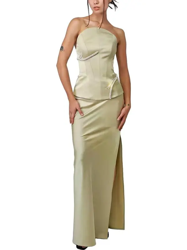 NAFSIKA SKOURTI Crystal-embellished Strapless Gown - Neutrals
