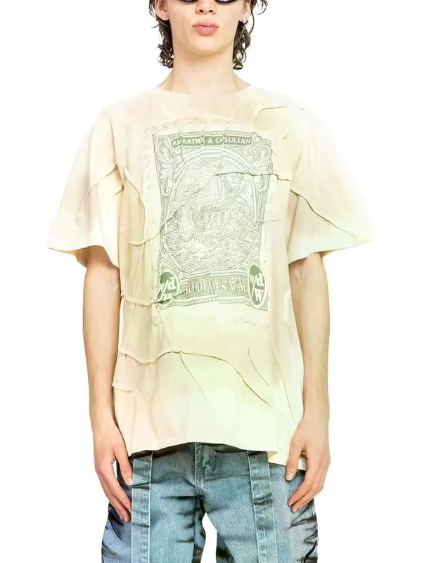 WHO DECIDES WAR BY EV BRAVADO Stamp-print T-shirt - Neutrals
