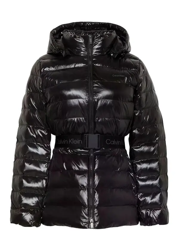 Calvin Klein Hooded Belted Jacket - Black
