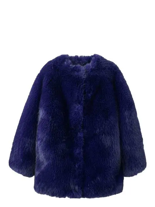 Mango X Kaia Gerber Faux Fur Coat - Blue