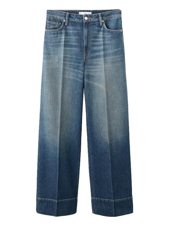 Mango X Kaia Gerber Creased Straight Leg Jeans - Dark Vintage Blue