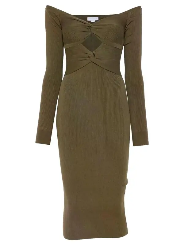 Stella McCartney Ribbed Twisted Wool Midi Dress - Green